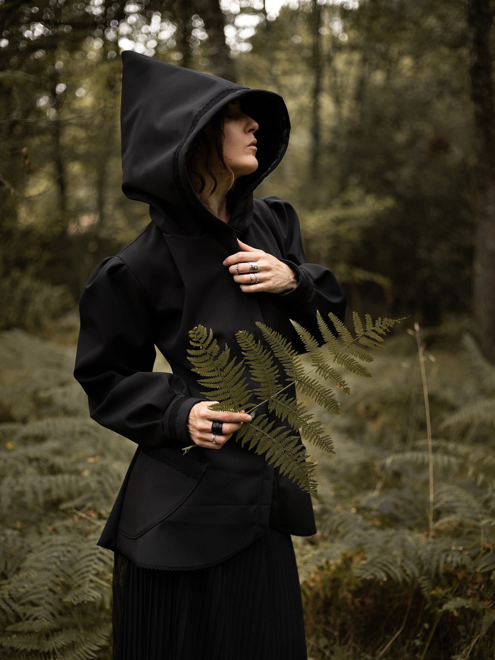 Black Witchy Gothic Raincoat/ Fairy Hood /fleece Interior/ Elf Jacket ...
