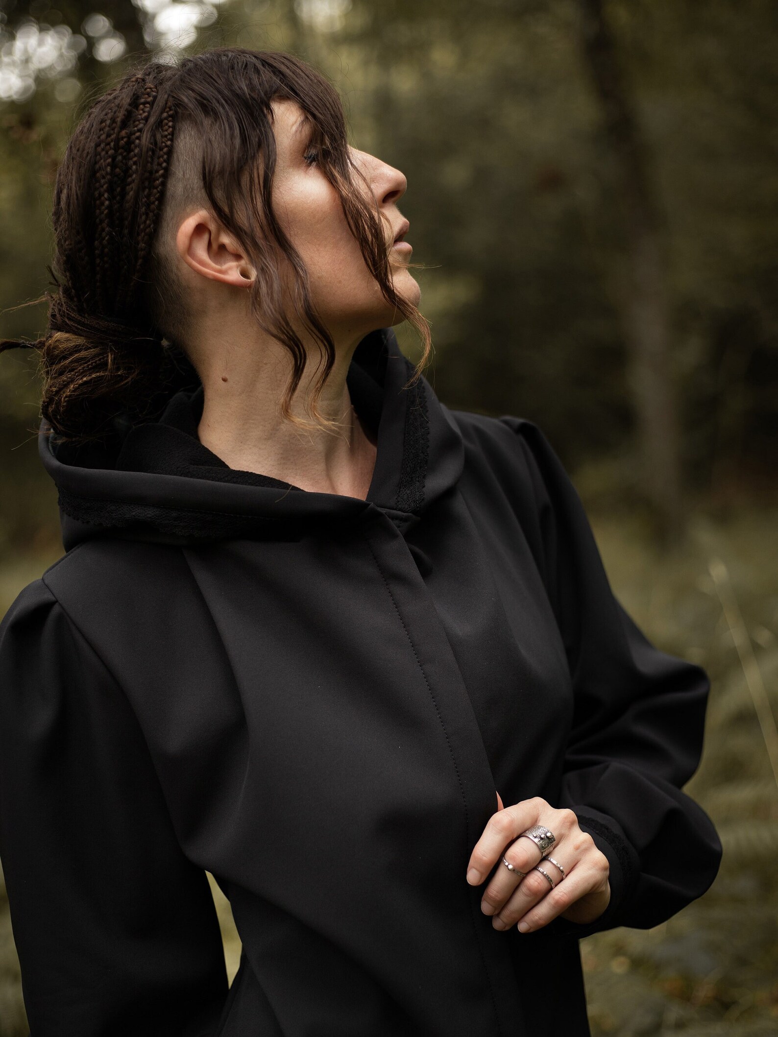 Black Witchy Gothic Raincoat/ Fairy Hood /fleece Interior/ Elf Jacket ...