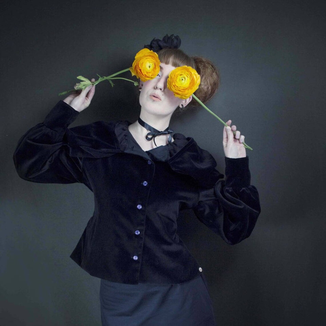 1900's Style Jacket in Black Cotton Velvet, Victorian Hooded Jacket ...