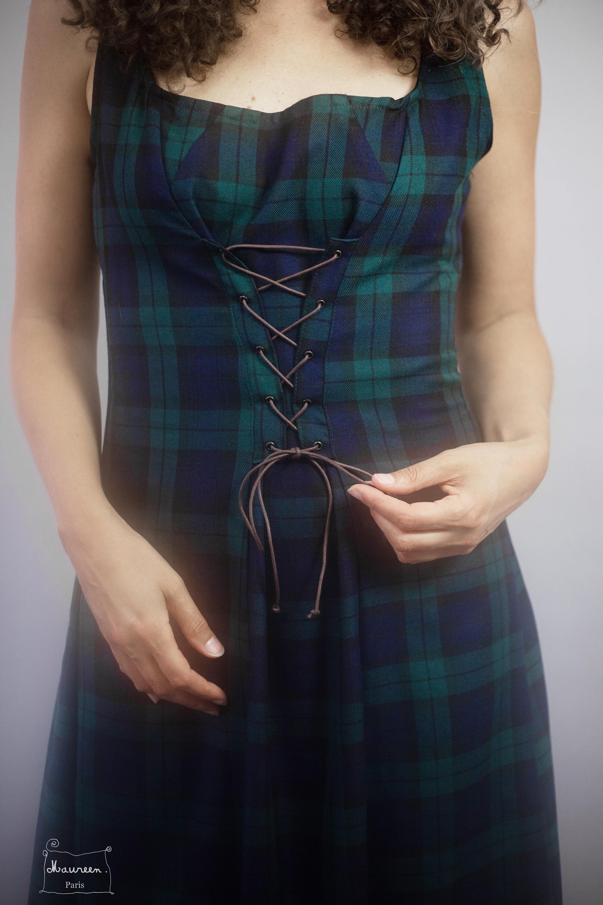 Long Scottish Dress, Green and Blue Tartan, Highlands, Pinafore Dress ...