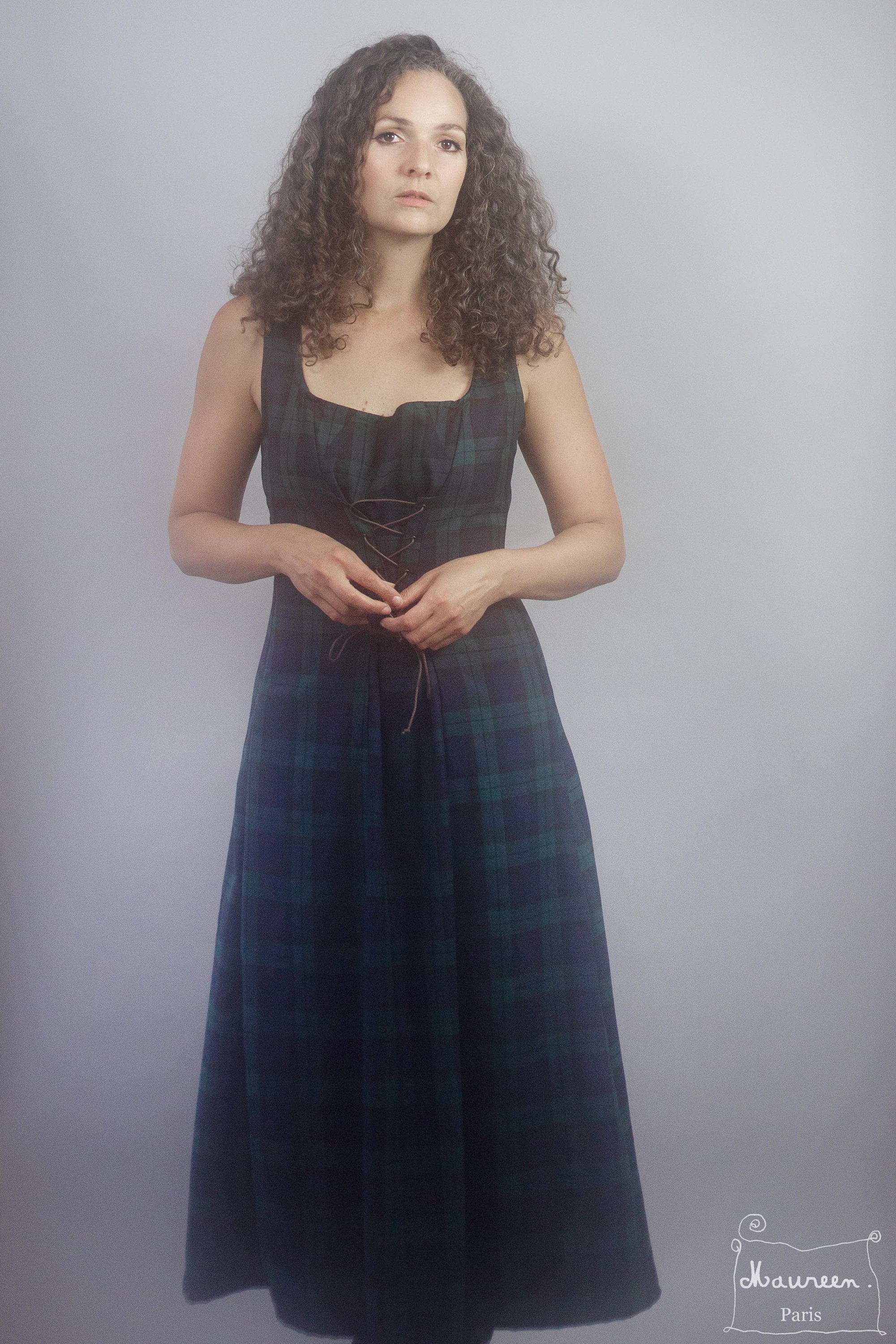 Long Scottish Dress, Green and Blue Tartan, Highlands, Pinafore Dress ...