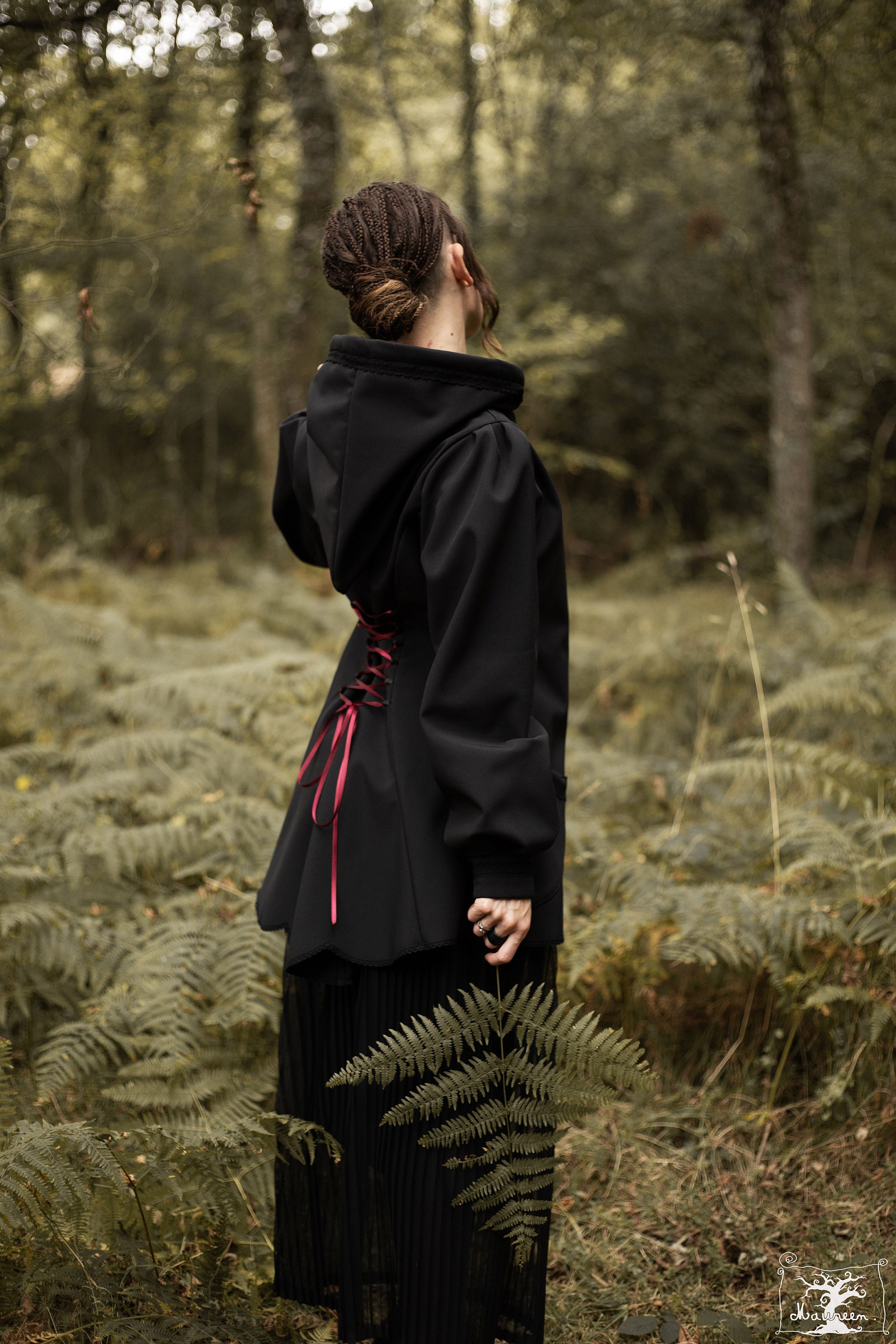 Black Witchy Gothic Raincoat/ Fairy Hood /fleece Interior/ Elf Jacket ...