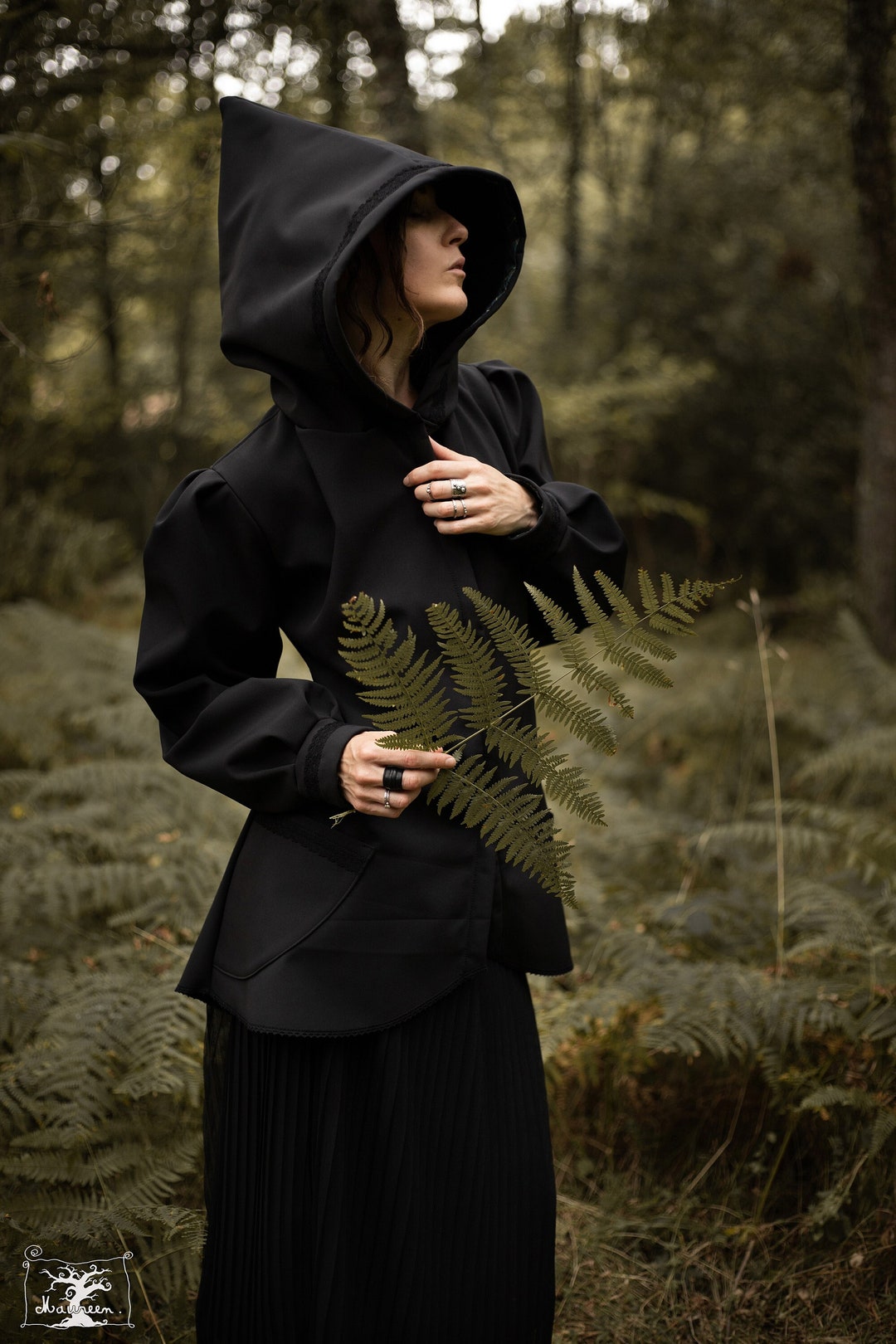 Black Witchy Gothic Raincoat/ Fairy Hood /fleece Interior/ Elf Jacket ...