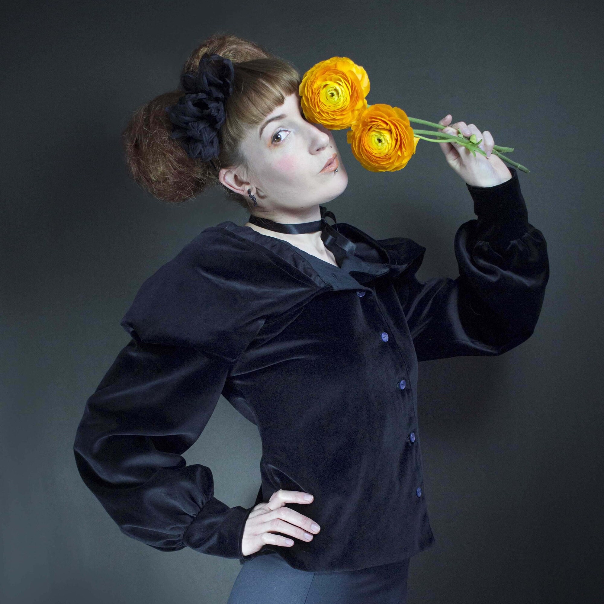 1900's Style Jacket in Black Cotton Velvet, Victorian Hooded Jacket ...