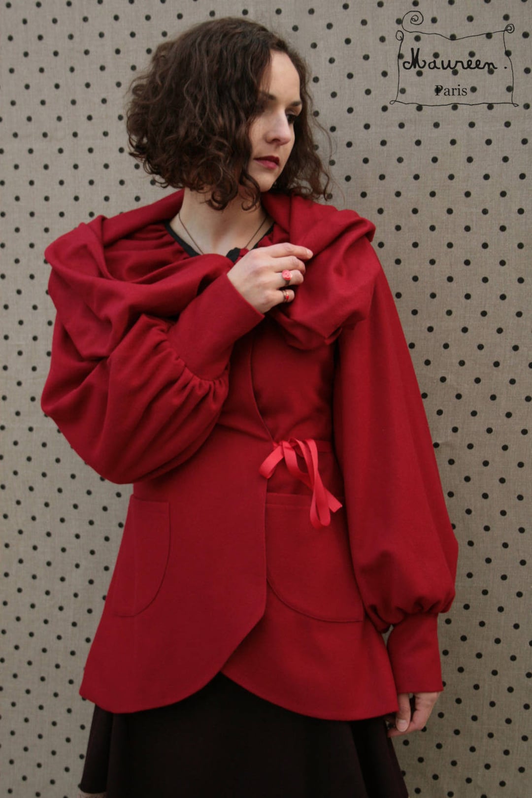 Red Wool Jacket/redingote With Large Hood/belle Epoque Jacket/fairy ...