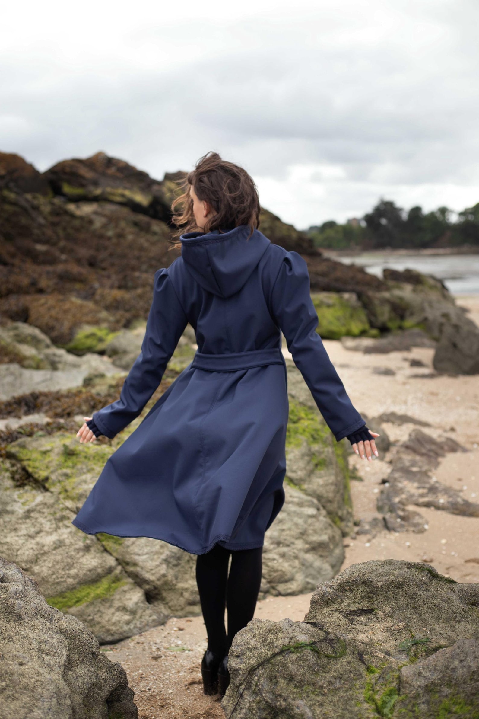 Long Hooded Raincoat, Blue Rain Jacket, Victorian Rain Coat ...