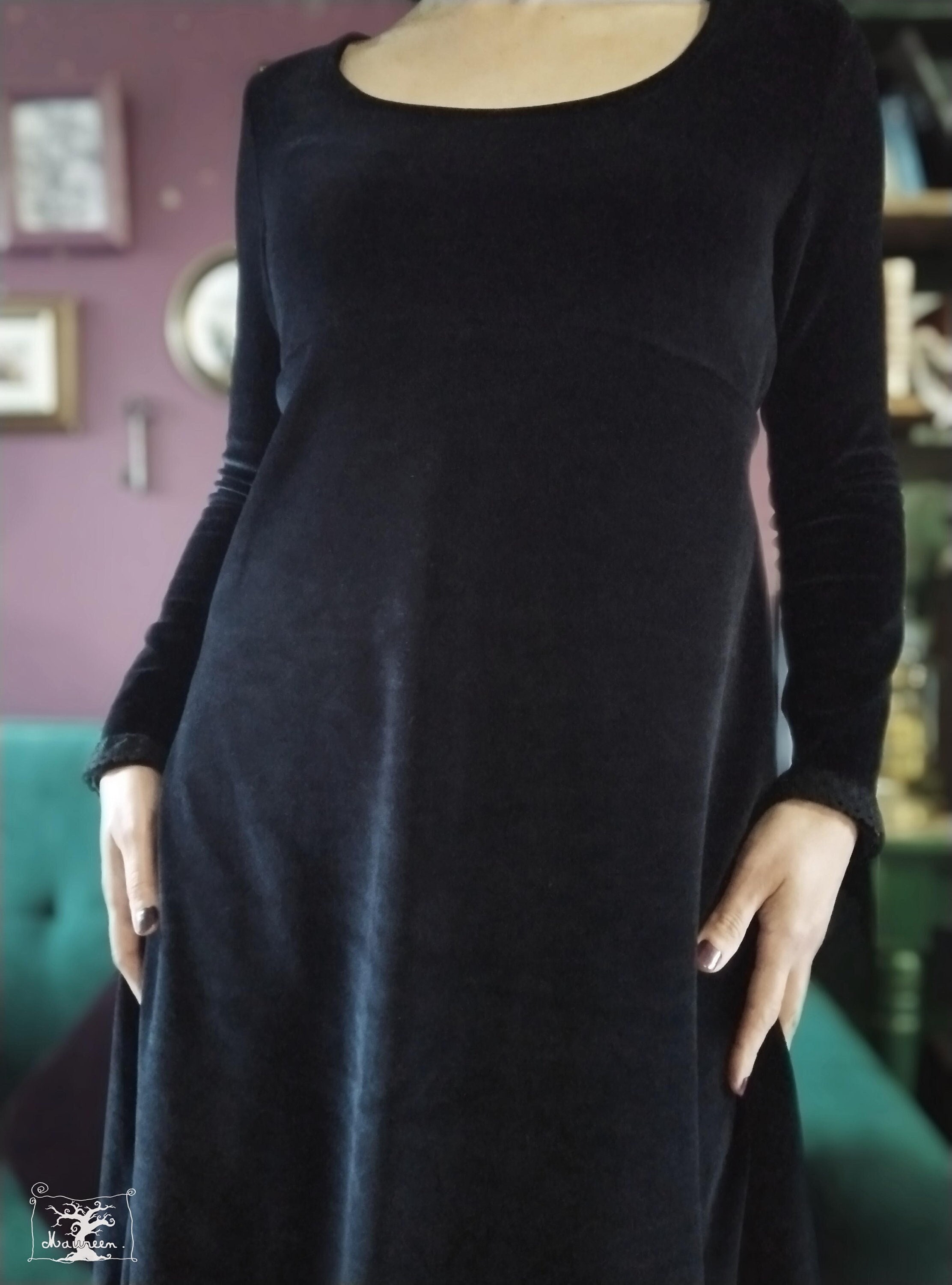 Regency Style Dress in Black Velvet /velvet Jersey/ Empire Cut/ Jane ...