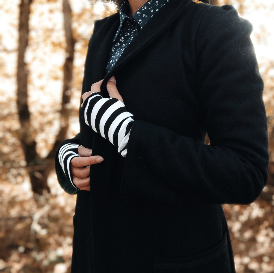 Black and White Striped Mittens, Addams Family Style, Witchy Mittens ...