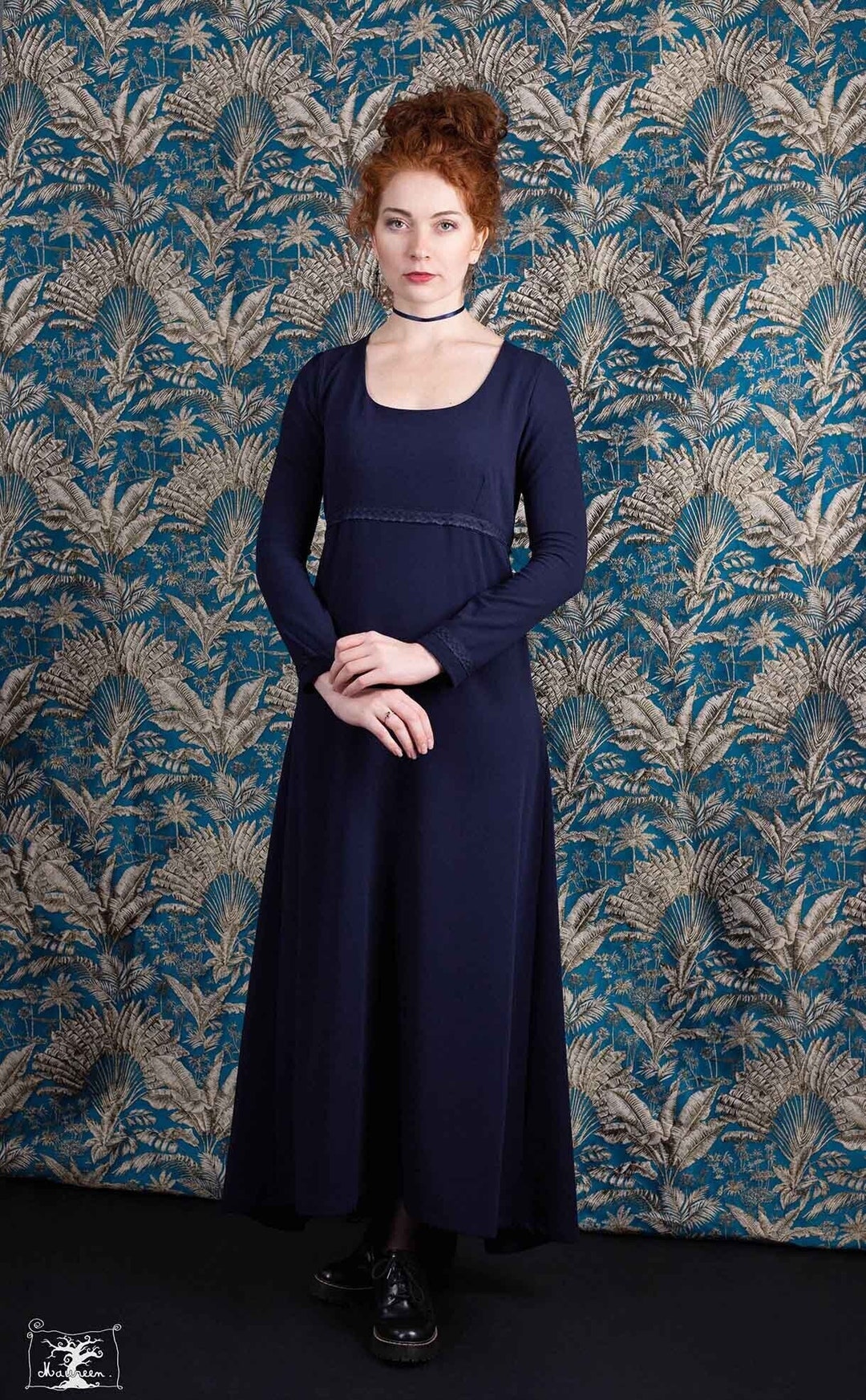 Size 36 Long Midnight Blue Dress, Empire Cut Dress, Jane Austen Navy ...