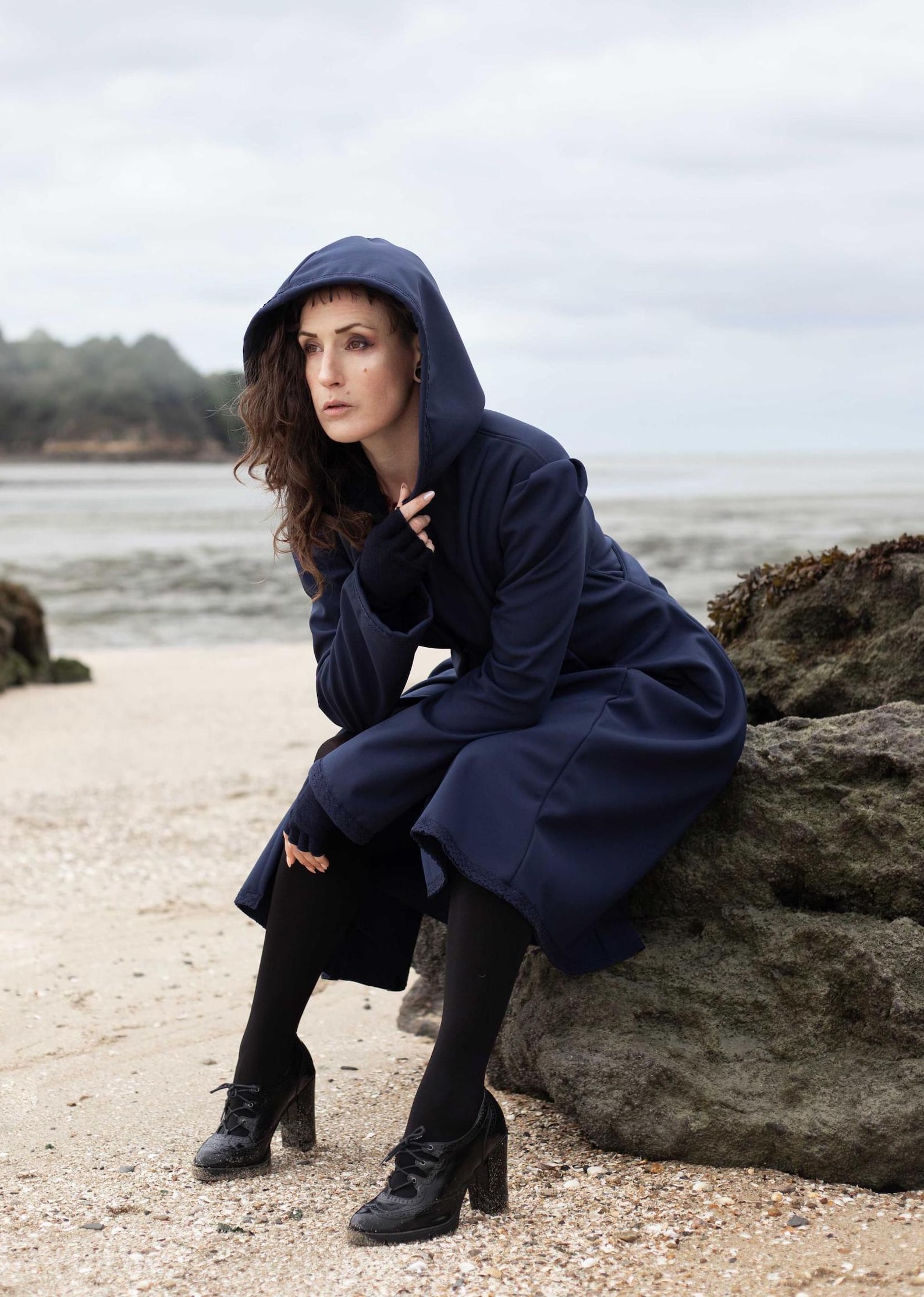 Long Hooded Raincoat, Blue Rain Jacket, Victorian Rain Coat ...