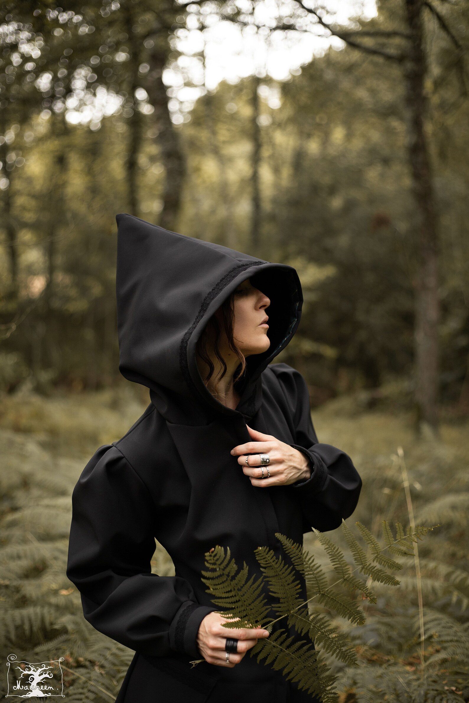 Black Witchy Gothic Raincoat/ Fairy Hood /fleece Interior/ Elf Jacket ...