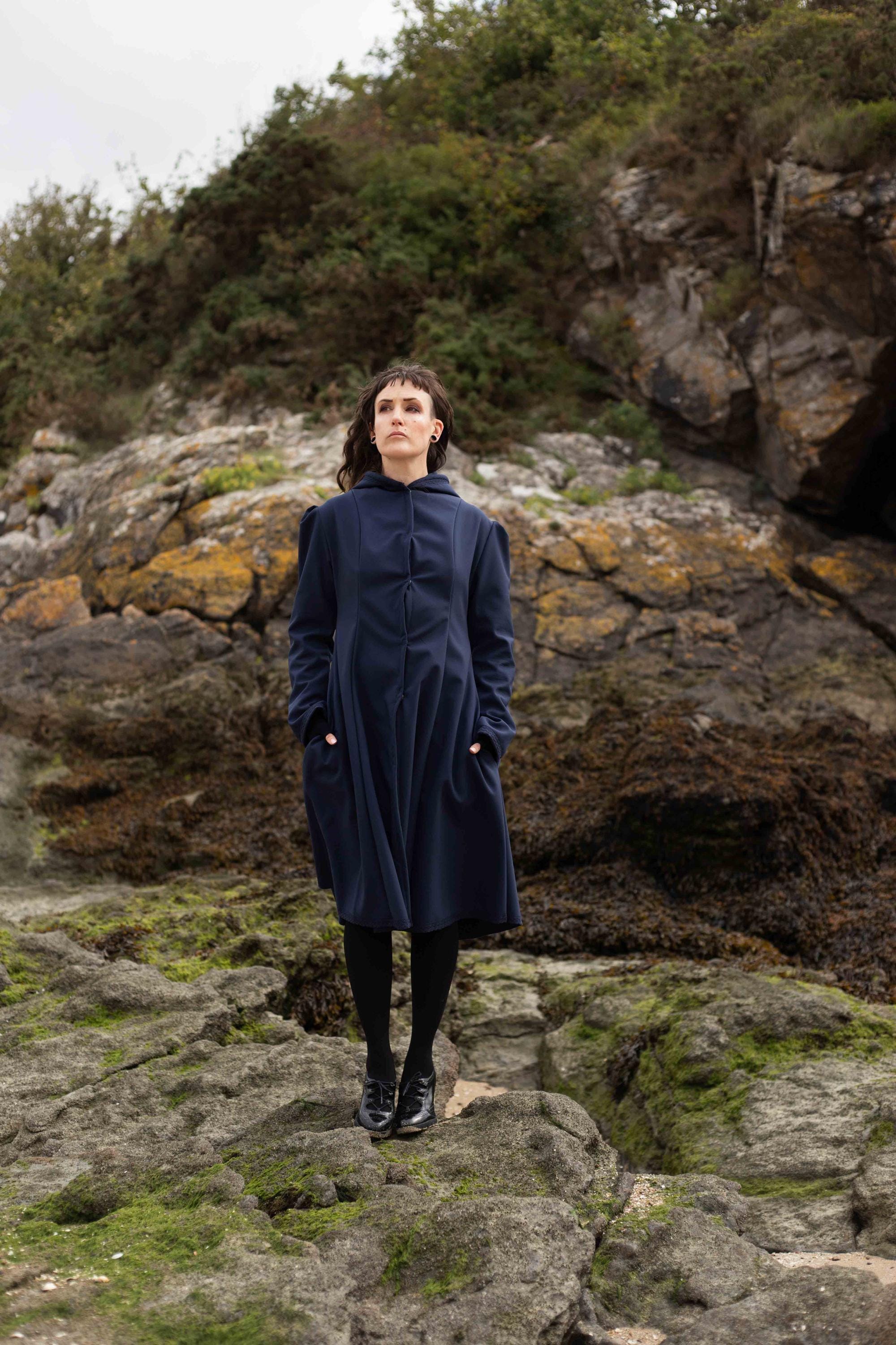 Long Hooded Raincoat, Blue Rain Jacket, Victorian Rain Coat ...