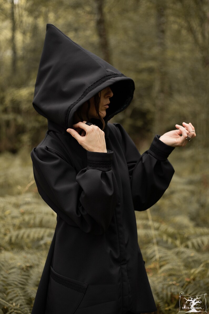 Black Witchy Gothic Raincoat/ Fairy Hood /fleece Interior/ Elf Jacket ...
