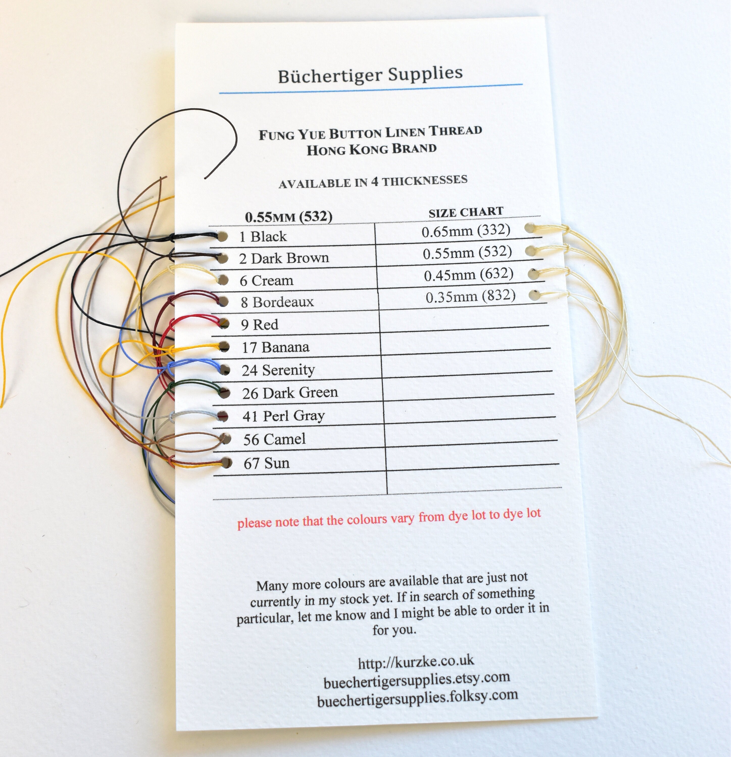 Color Chart for Linen Thread - Etsy UK