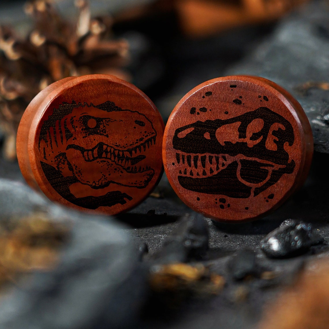 T-rex Double-sided Saba Flat Face Wood Plug - Etsy