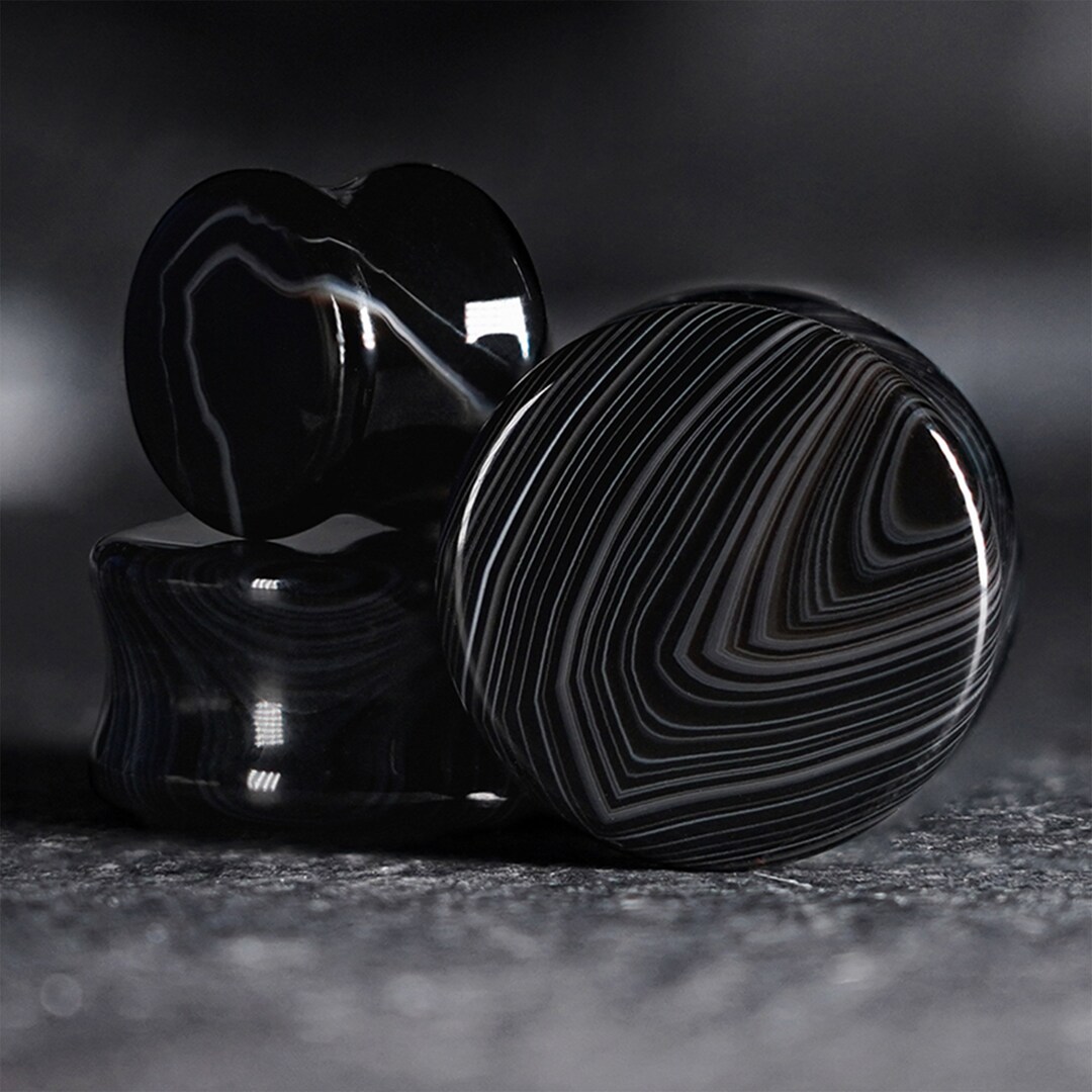 Black Line Agate Plug / Gauge Double Flare Stone Ear Plugs / - Etsy