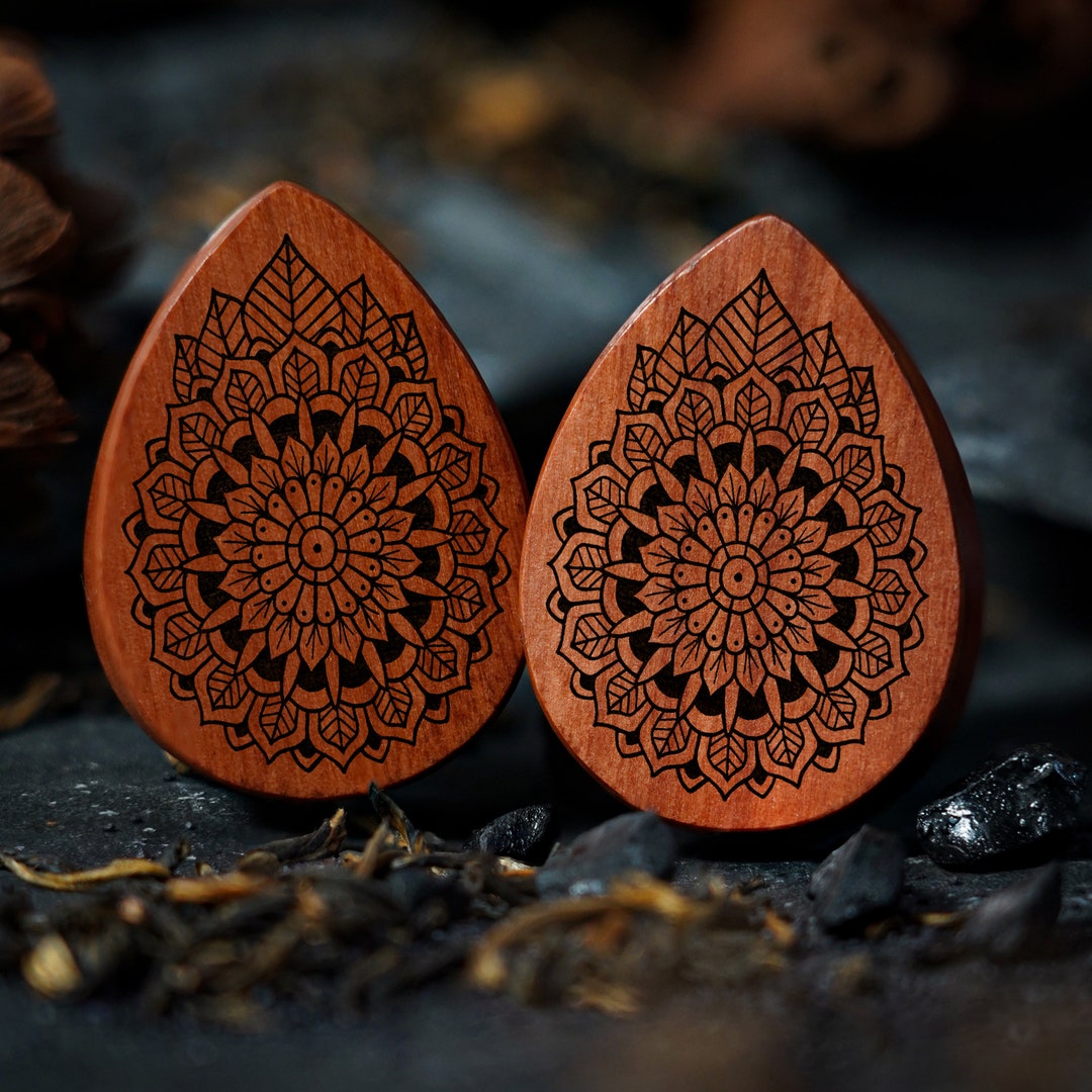 Mandala Plug / Gauge Teardrop Saba Wood Flat Face Double Flare - Etsy