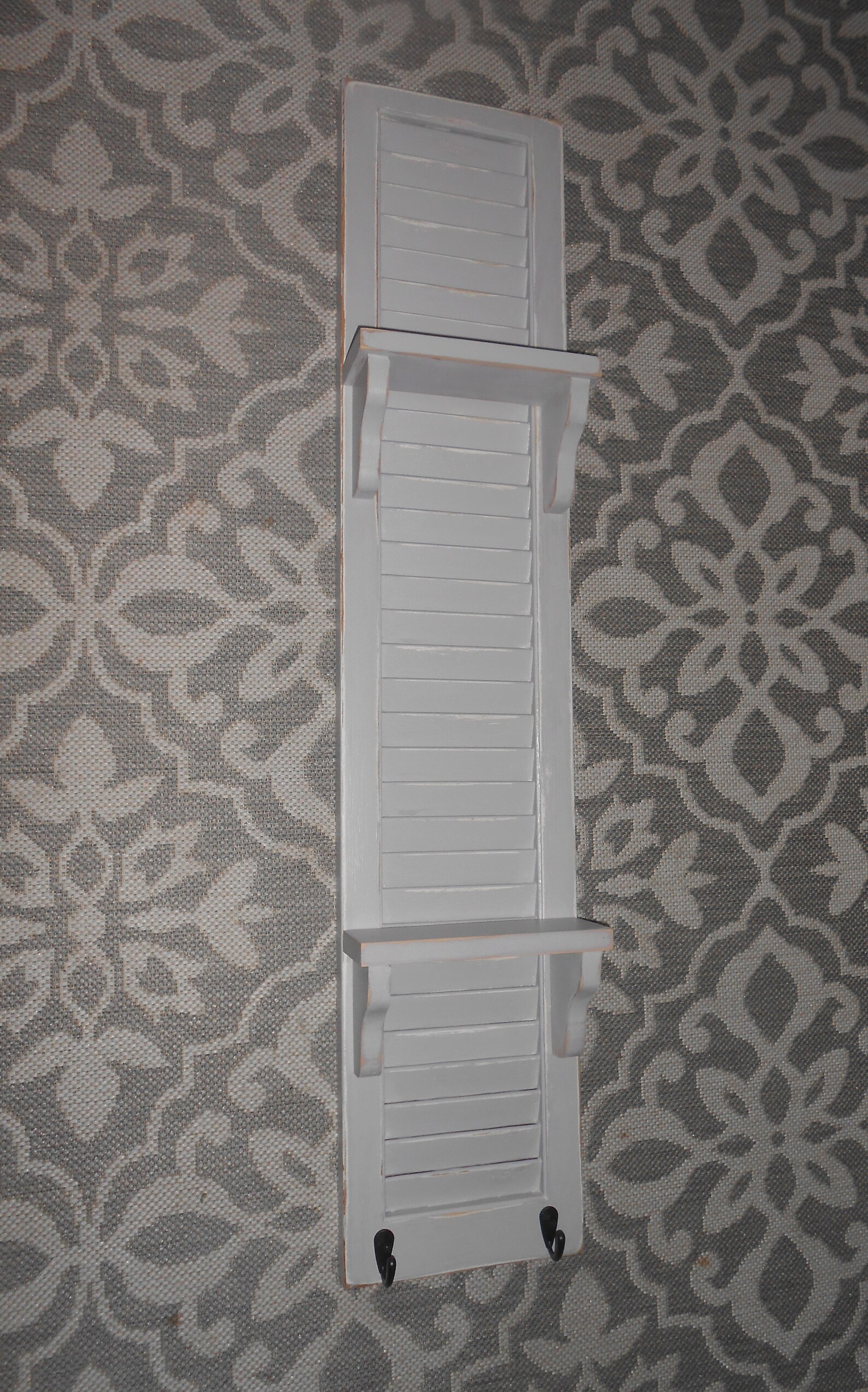 Light Gray Shutter Shelf-vintage Shutter With Shelves-gray - Etsy