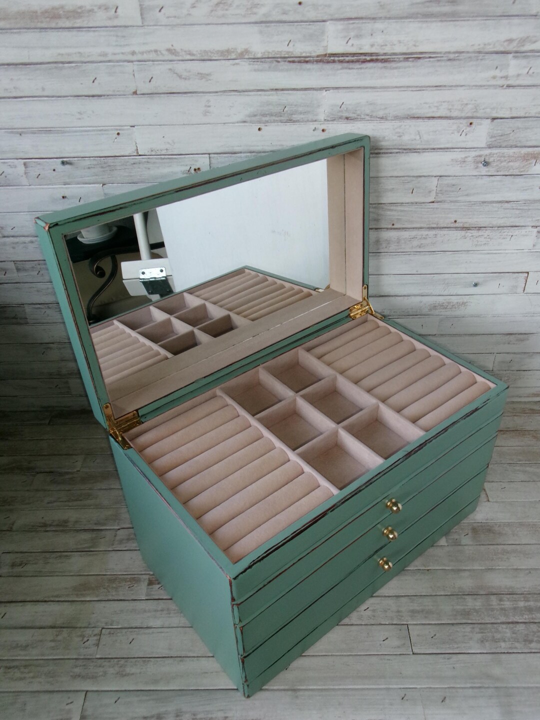 Large Jewelry Chest-large Painted Jewelry Box-light Green Large Jewelry ...