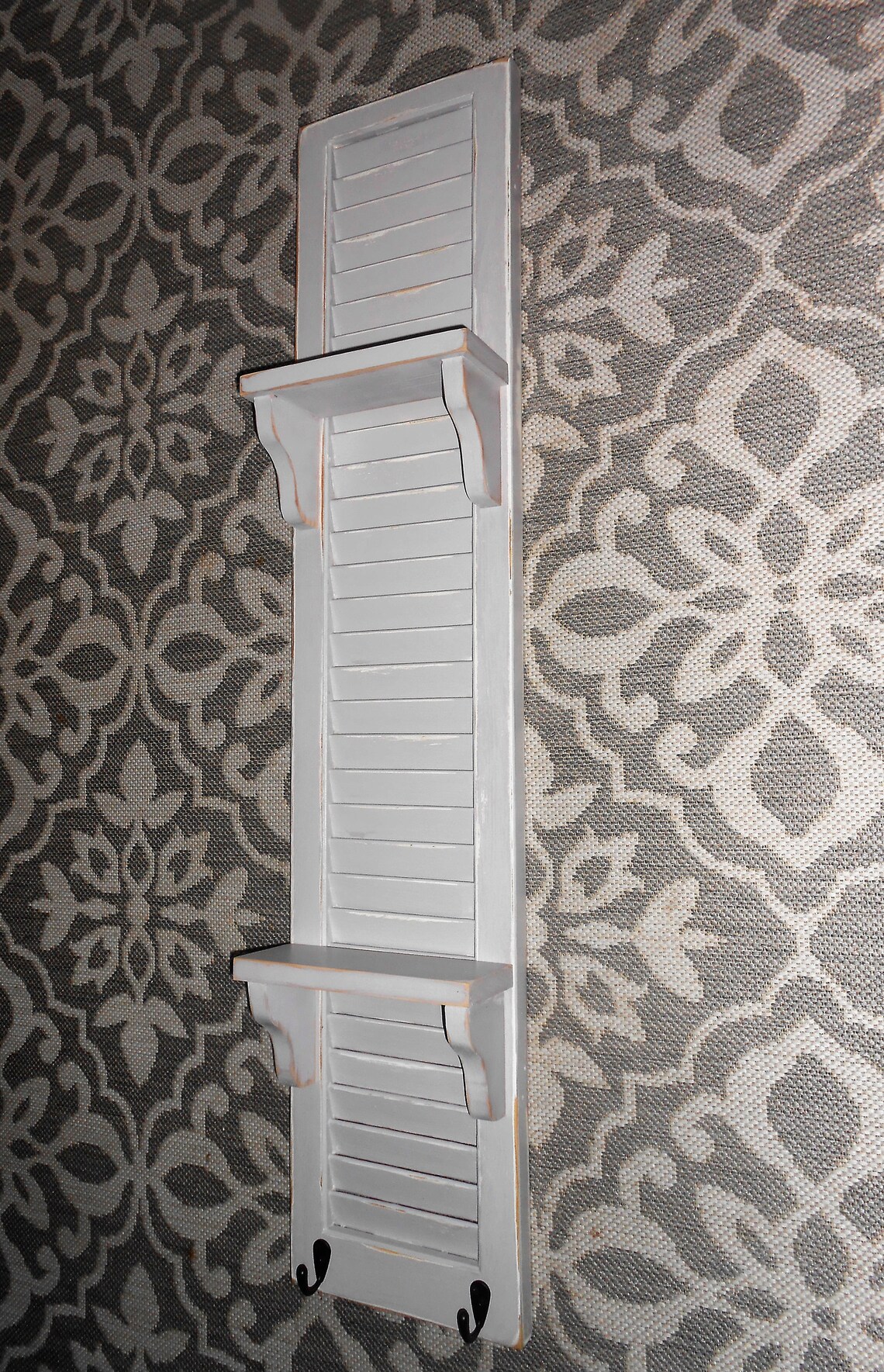 Light Gray Shutter Shelf-vintage Shutter With Shelves-gray - Etsy
