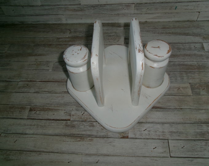 Distressed White Wood Salt Pepper Shaker & Napkin Holder: Farmhouse ...