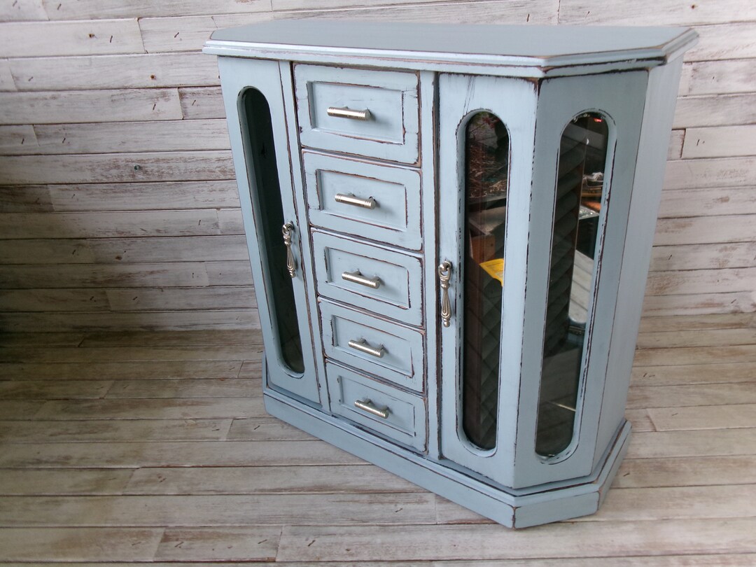 Large Painted Jewelry Box-blue Jewelry Box-vintage Painted Jewelry Box ...