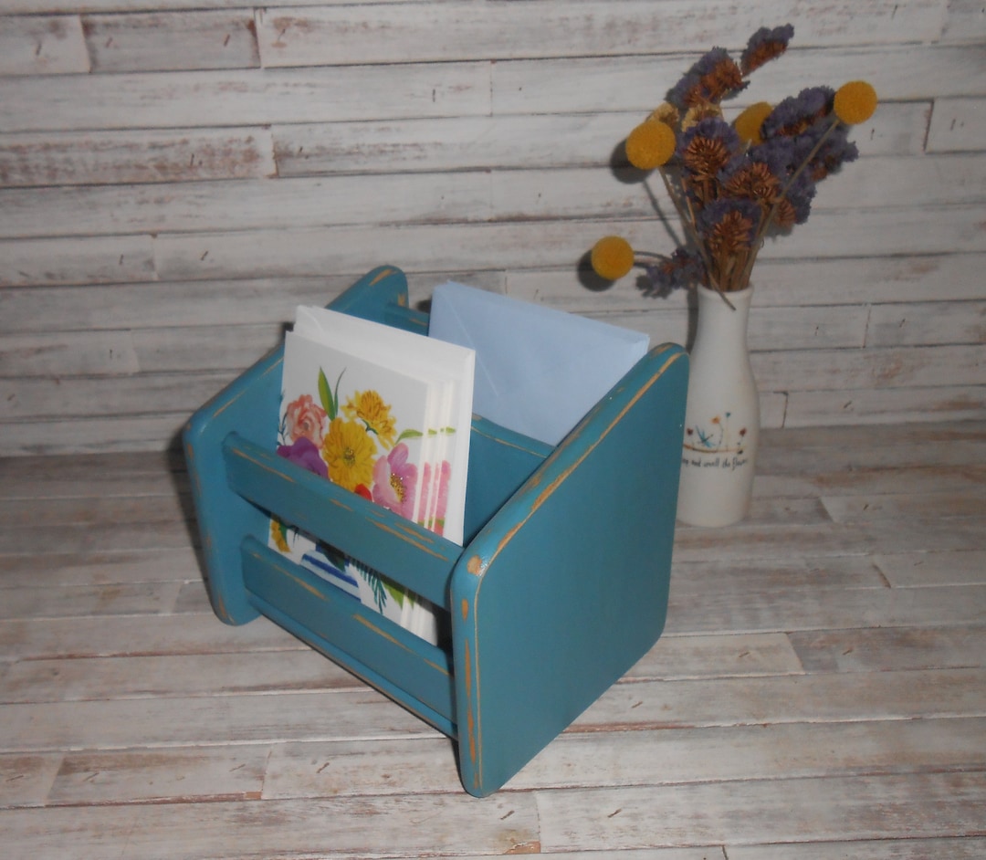 Wood Desk Organizer-teal Desk Organizer-message Holder -organizer ...