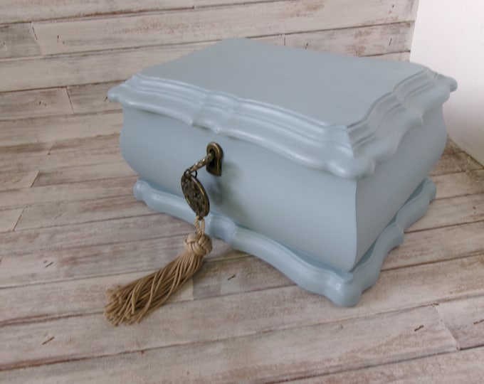 Refinished Wood Jewelry Box With Key-blue Painted Jewelry Box-jewelry ...