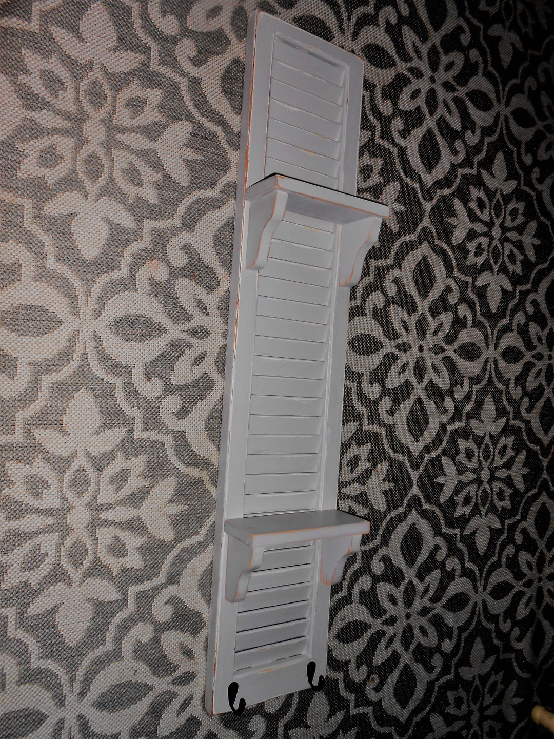 Light Gray Shutter Shelf-vintage Shutter With Shelves-gray Distressed ...