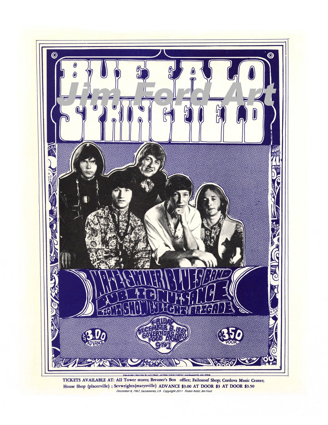 Buffalo Springfield, 1967- 68 Rock Art Concert Poster, Sacramento ...