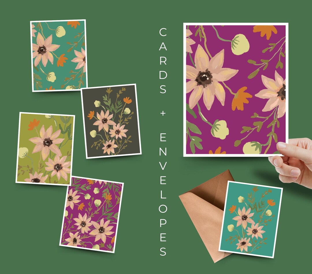 Floral NOTE CARDS Set/set of Blank Cards With Envelopes/stationary With ...
