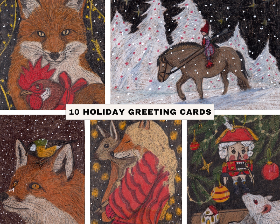 CHRISTMAS Cards/set of 10 Holiday Cards With Envelopes/original Art ...