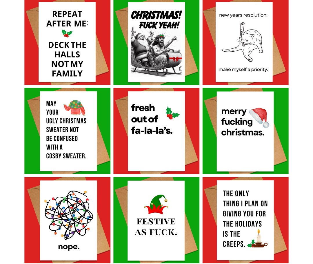 Funny Set of Sarcastic and Snarky Christmas Cards: 9 Blank Inside Cards ...