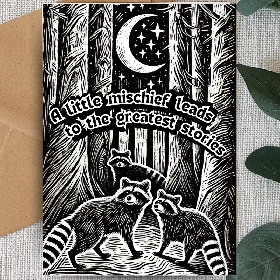 Raccoon Linocut Card: Thinking of You, Friendship Card - Etsy