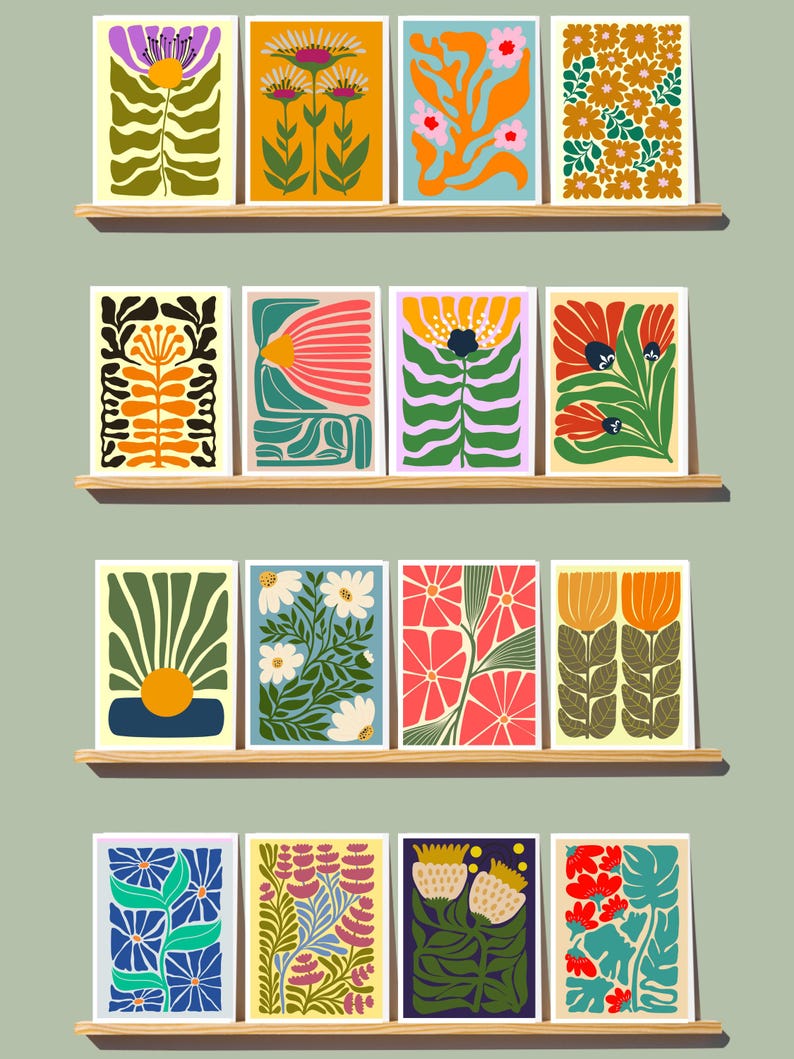 Set 16 Pack Floral All Occasion Blank Cards Envelopes: Dopamine ...