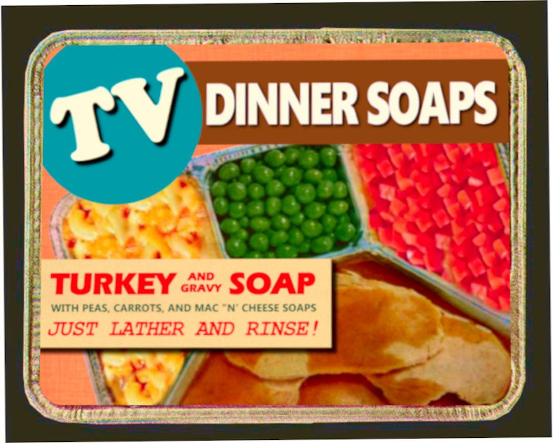 Funny Soap Set/4 Classic Food Shaped Soaps Served in a TV Dinner Tin ...
