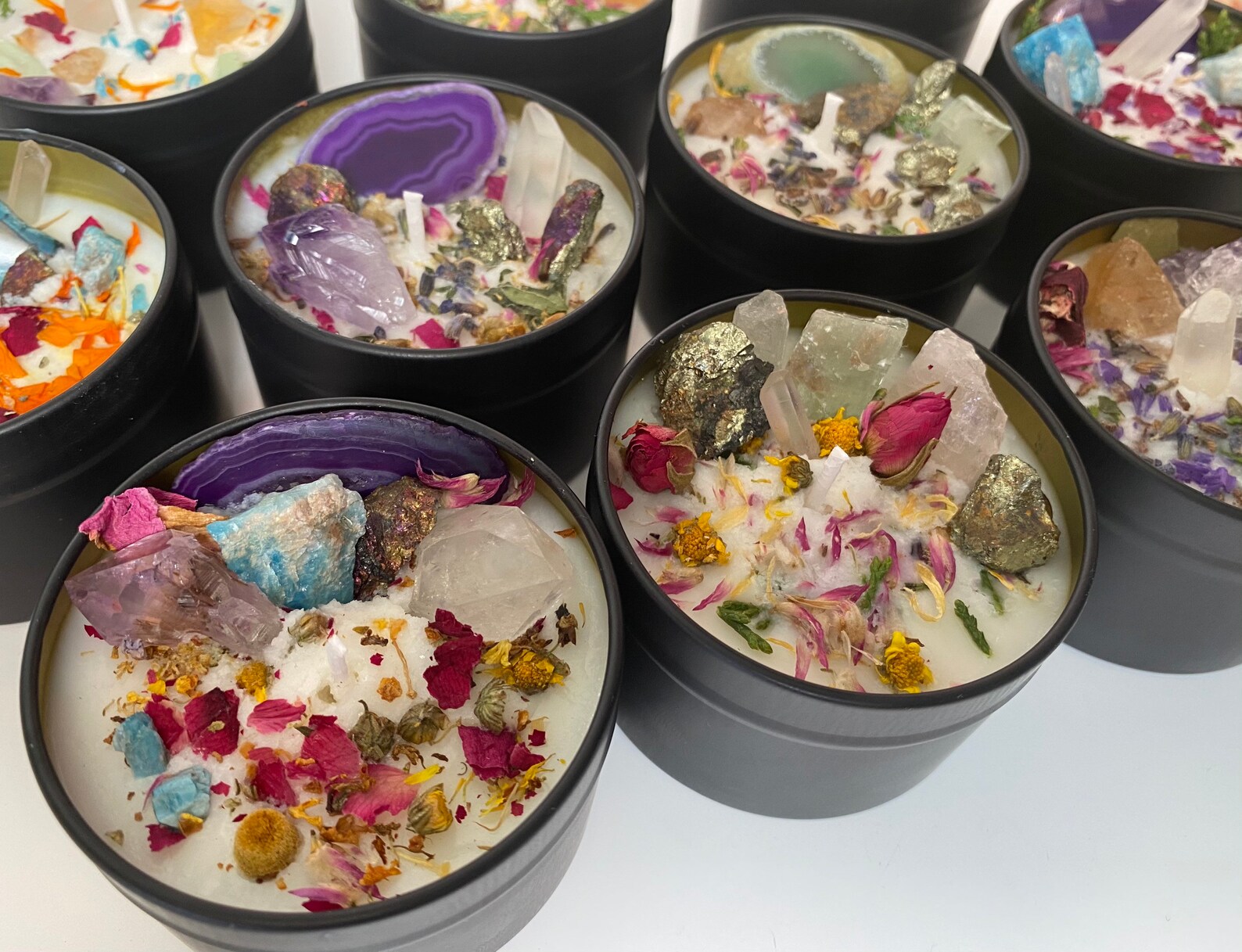 Crystal Candles With Flowers/intention Candles/friendship - Etsy