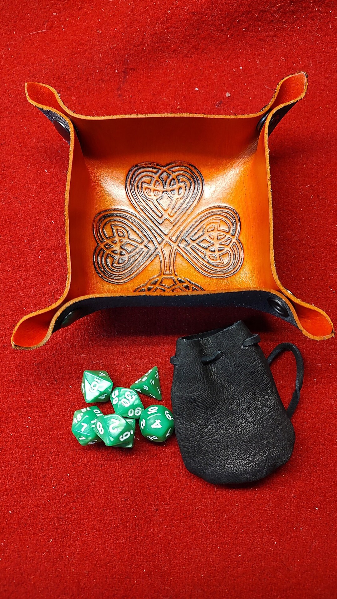 Leather Dice Tray With Small Dice Bag and Dice, Handmade Leather Dice ...