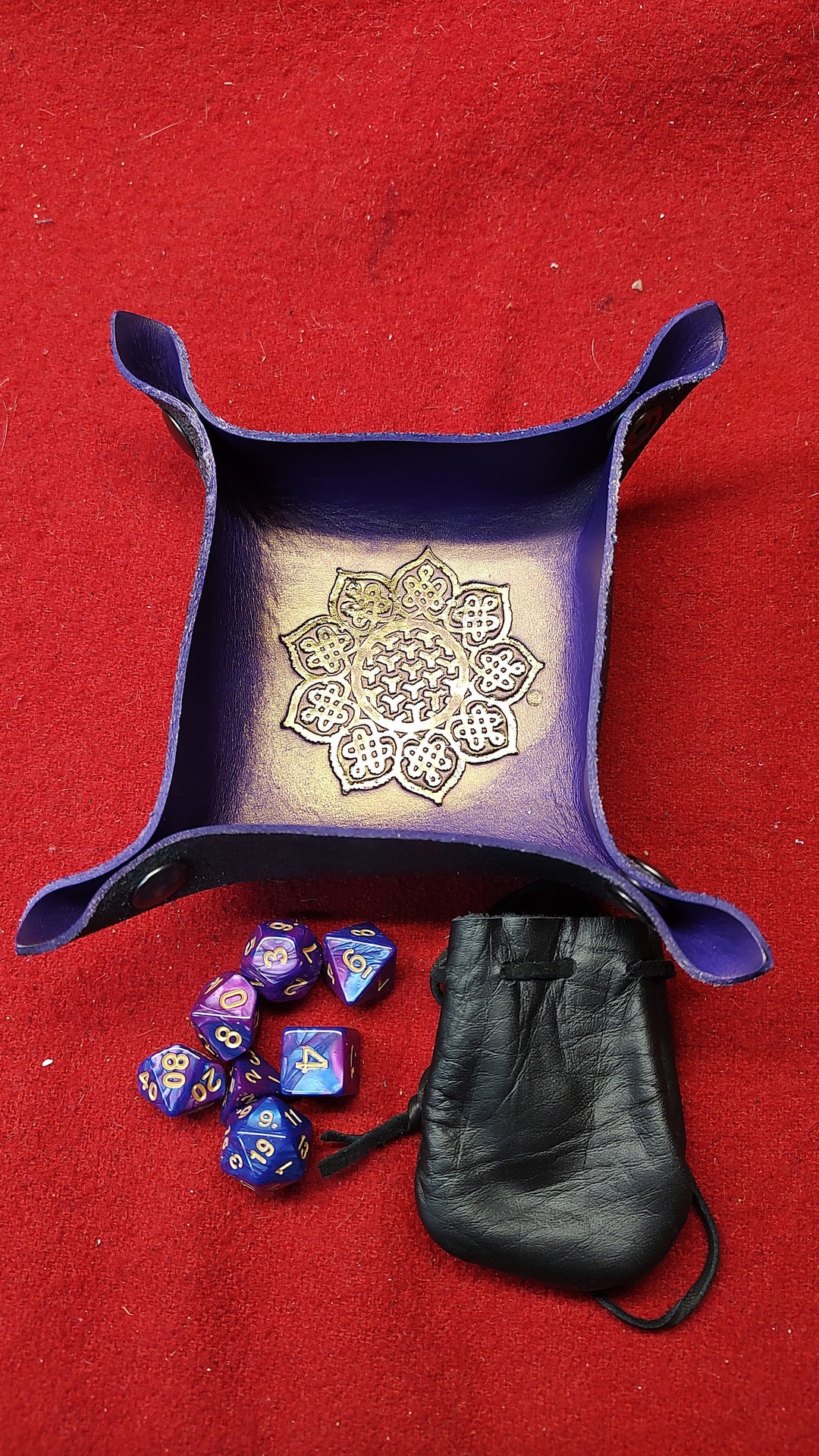 Leather Dice Tray With Small Dice Bag and Dice, Handmade Leather Dice ...