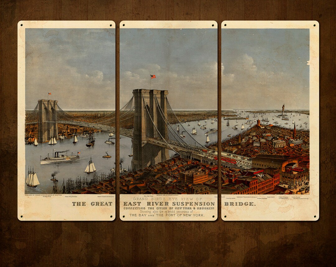 Vintage Brooklyn Bridge NYC Metal Triptych 54x36 FREE SHIPPING - Etsy