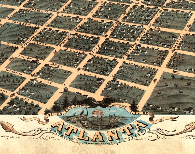 Old Map of Atlanta Georgia METAL 36x24 Triptych FREE | Etsy