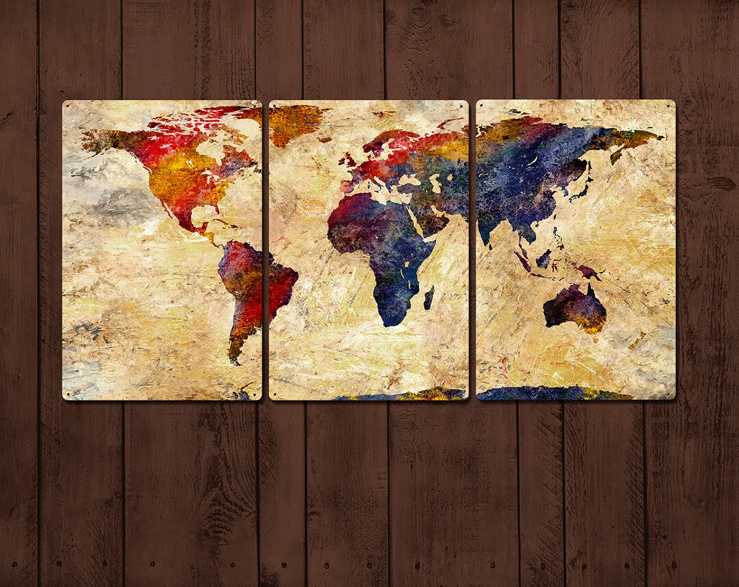 Abstract World Map METAL Triptych 48x24 FREE SHIPPING - Etsy