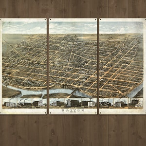 Vintage Dayton Ohio METAL Map Triptych 36x24 FREE SHIPPING - Etsy