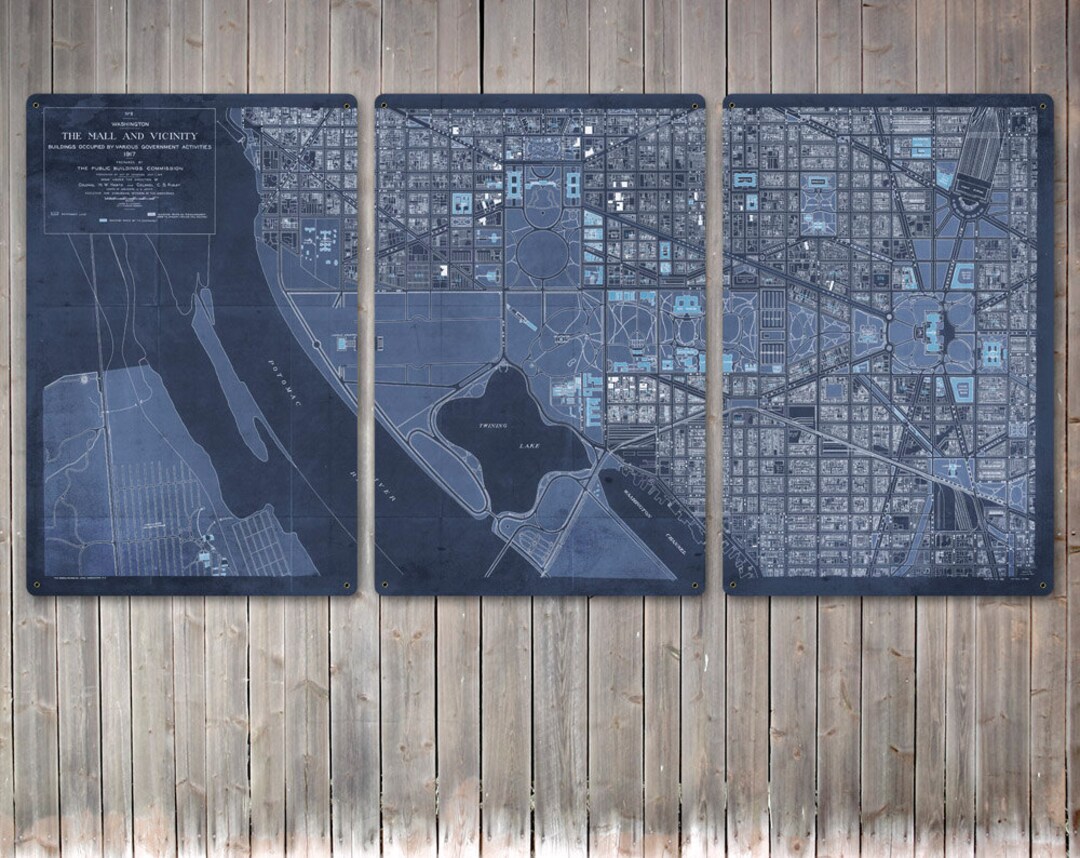 Vintage Map of Washington DC Mall METAL 48x24 Triptych - Etsy