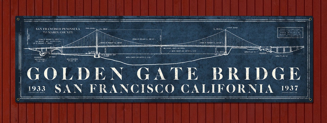 Vintage Golden Gate Bridge METAL Blueprint 48x14" FREE SHIPPING - Etsy