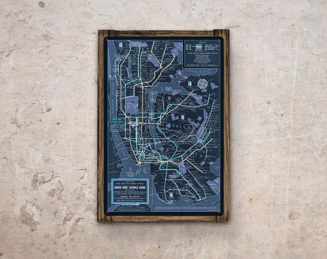 New York Subway Map Framed FREE SHIPPING - Etsy