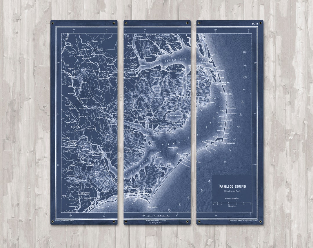 Pamlico Sound Outer Banks NC Map Triptych 63x63 - Etsy