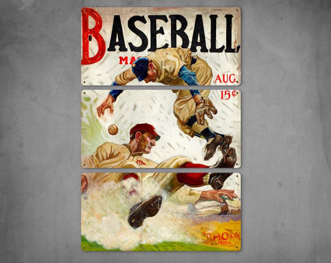 Vintage Baseball METAL Art Triptych 24x36 FREE SHIPPING - Etsy