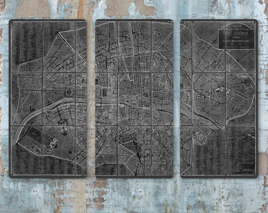 Vintage Map of Paris Metal Triptych 36x24 FREE SHIPPING - Etsy