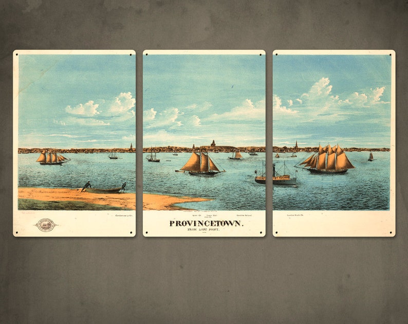 Vintage Provincetown Sailboats Triptych on METAL 48x24 FREE - Etsy